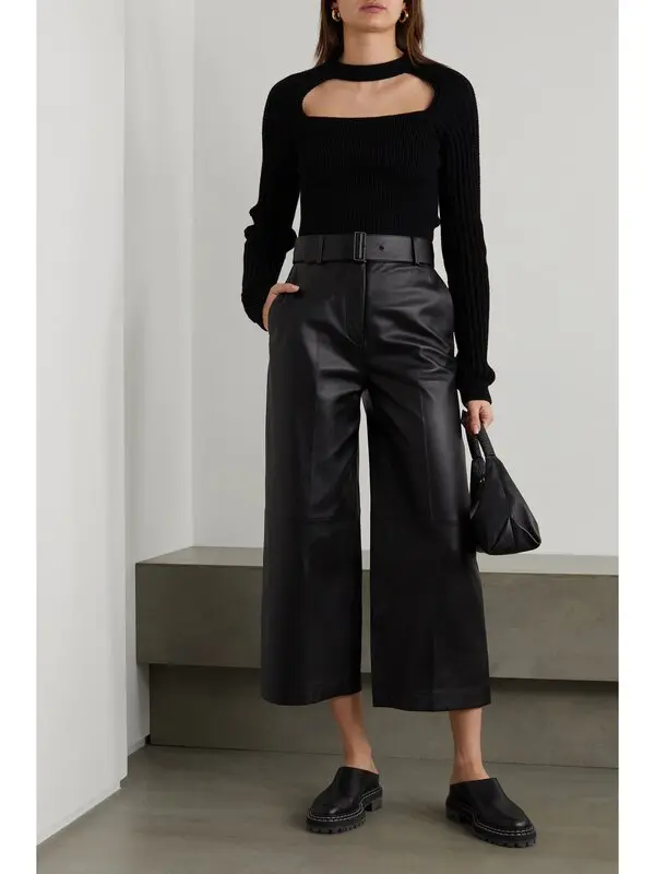 JOSEPH Taja Belted Cropped Leather Wide-leg Pants