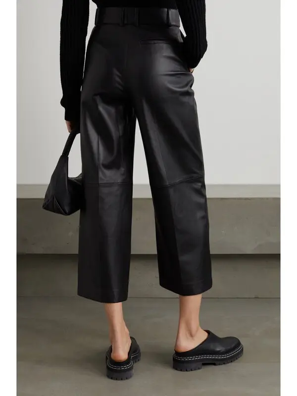 JOSEPH Taja Belted Cropped Leather Wide-leg Pants