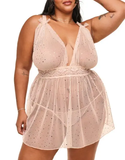 ADORE ME Novah Babydoll & G-string Set Lingerie - Light Beige