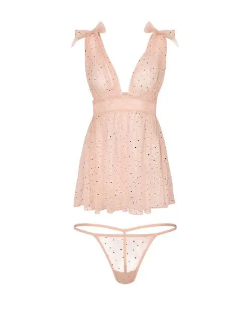 ADORE ME Novah Babydoll & G-string Set Lingerie - Light Beige