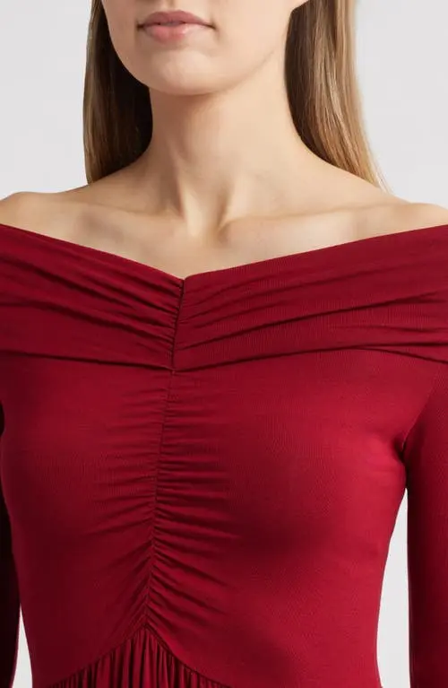 NIKKI LUND Olia Off The Shoulder Long Sleeve Dress - Wine