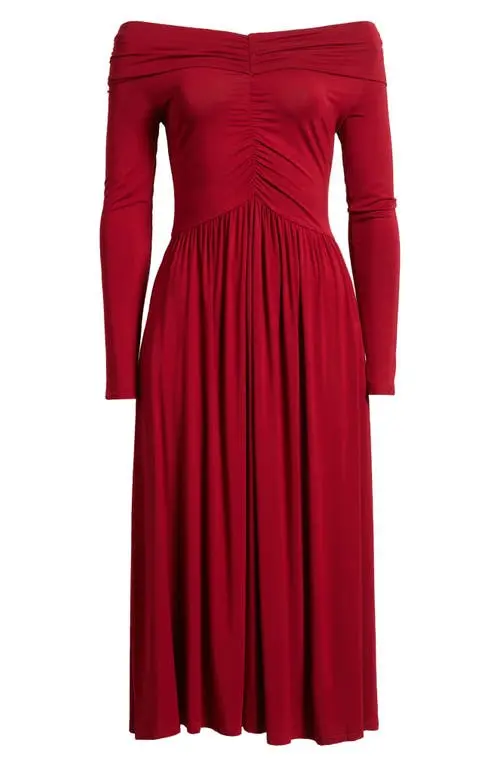 NIKKI LUND Olia Off The Shoulder Long Sleeve Dress - Wine
