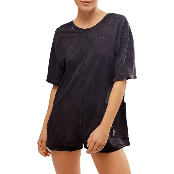 Free People Hot Shot Tee Romper - Black