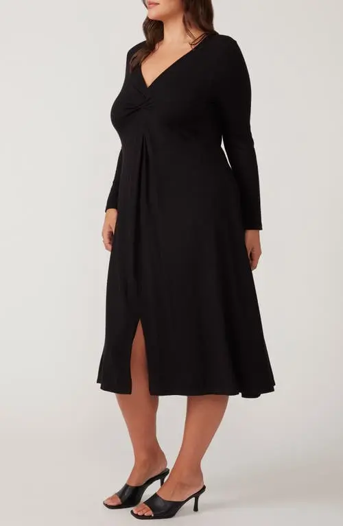 ESTELLE Eclipse Long Sleeve V-neck Midi Dress