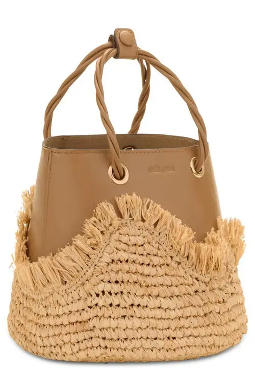 Cult Gaia Jojo Leather & Raffia Top Handle Bag