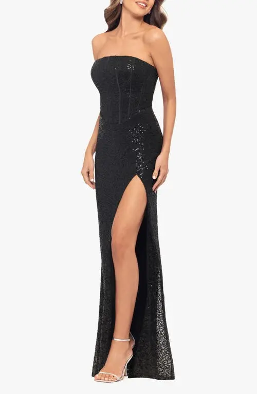 BLONDIE NITES Sequin Strapless Corset Gown