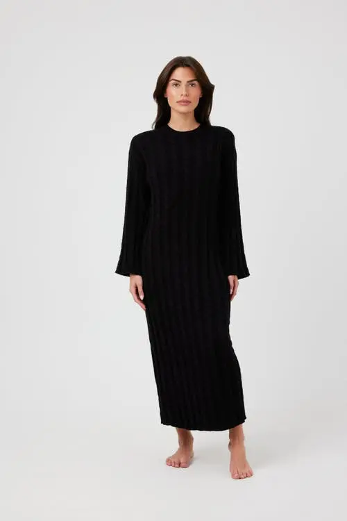 BY TESS COLLECTION Lannie Cable Knit Maxi Dress - Black