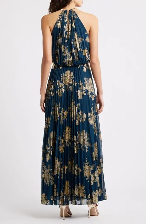 Halogen Pleated High Neck Maxi Dress - Dark Forest