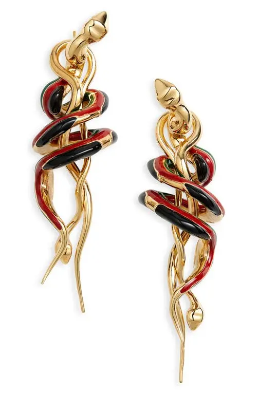 Bottega Veneta Enamel Snake Drop Earrings - Petrol/ Black