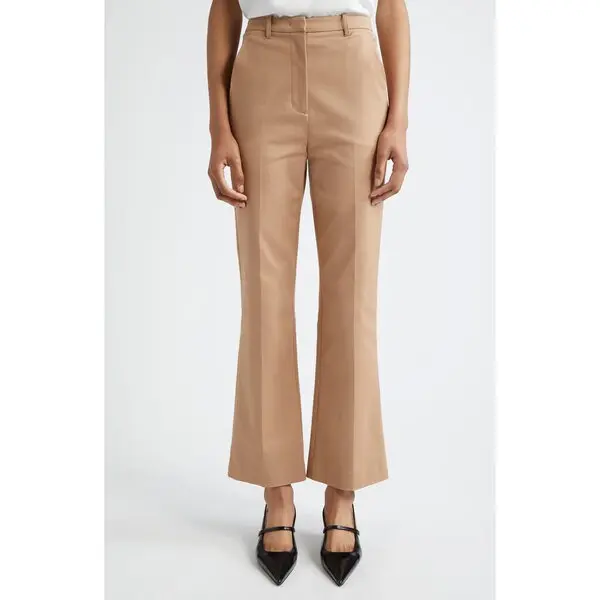 Emporio Armani Cotton Blend Ankle Flare Pants - Solid Medium Brown