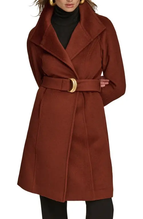 Donna Karan New York Belted Wool Wrap Coat - Whiskey