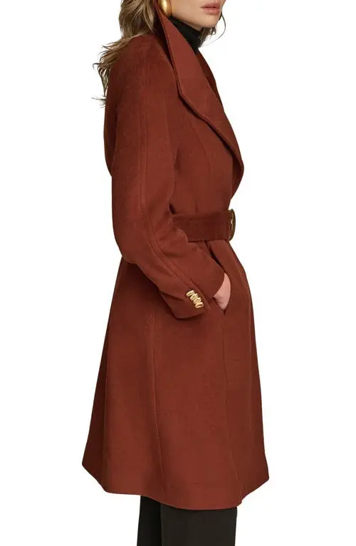 Donna Karan New York Belted Wool Wrap Coat - Whiskey