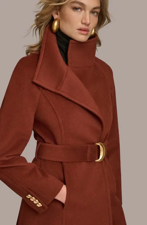 Donna Karan New York Belted Wool Wrap Coat - Whiskey