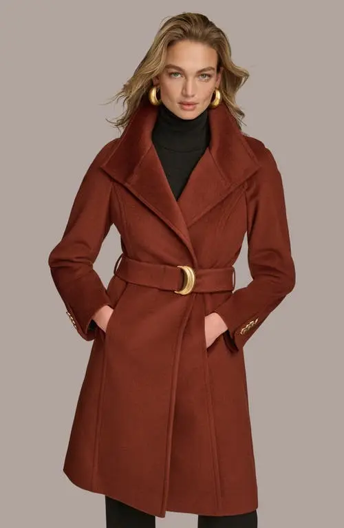 Donna Karan New York Belted Wool Wrap Coat - Whiskey