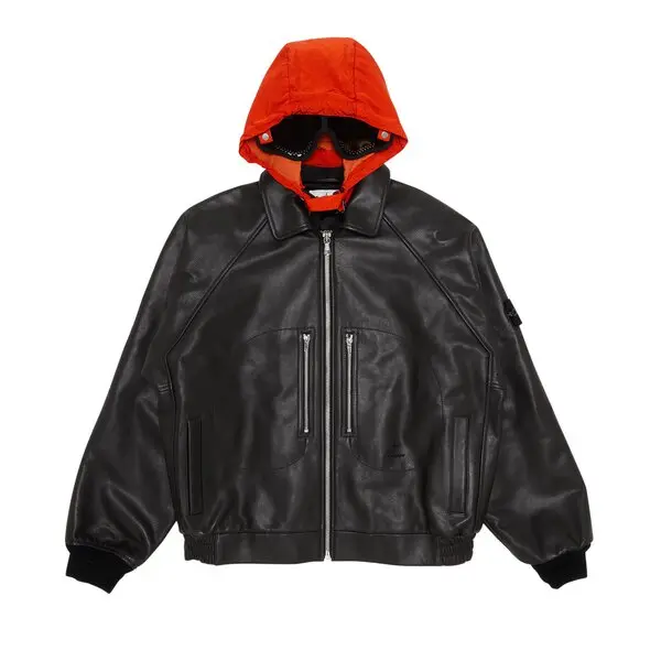 Supreme X Stone Island Leather Bomber Jacket - Black