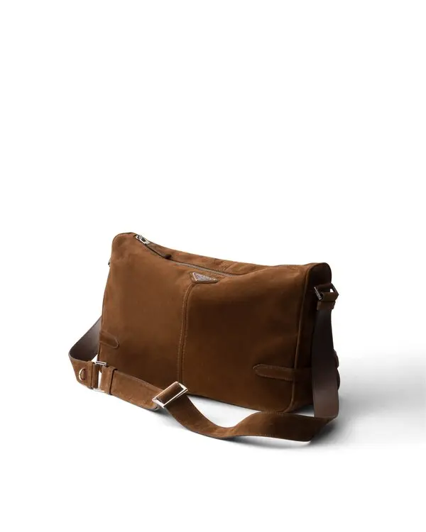 Prada Suede Shoulder Bag With Decorative Buckles - Brown