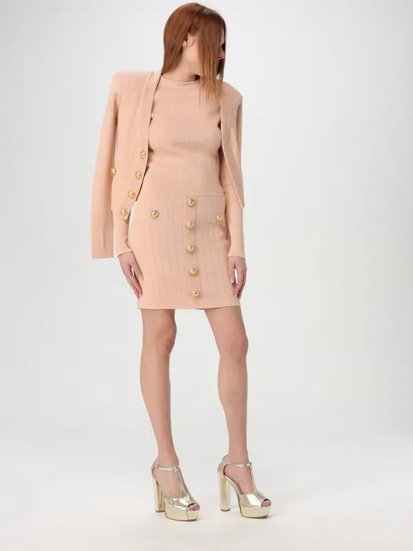 Balmain Button-detailed Knit Skirt - Pink