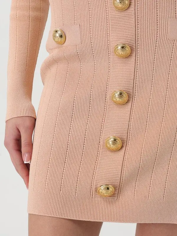 Balmain Button-detailed Knit Skirt - Pink