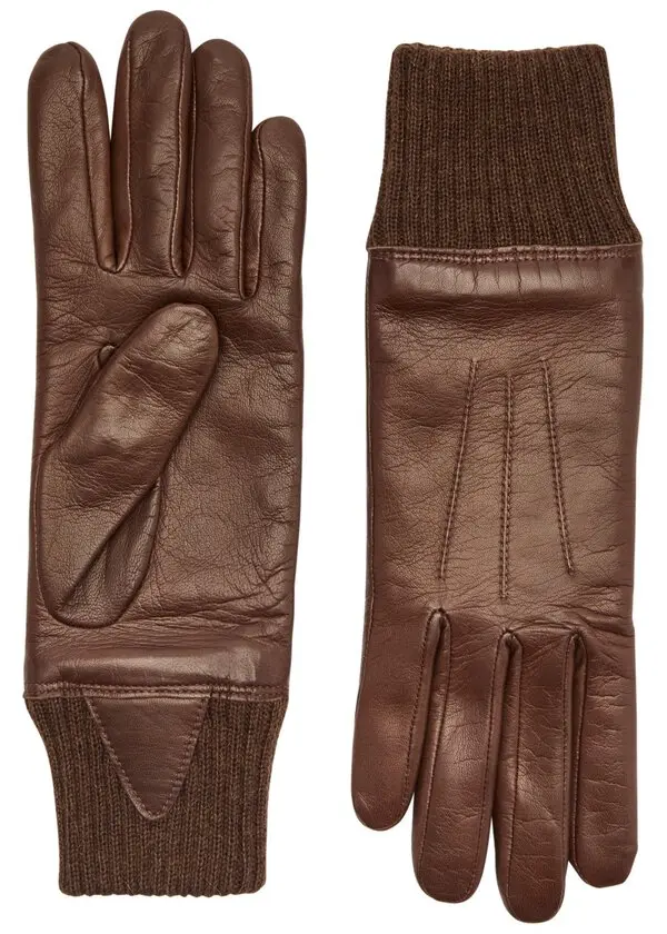 AGNELLE Judith Leather Gloves - Brown