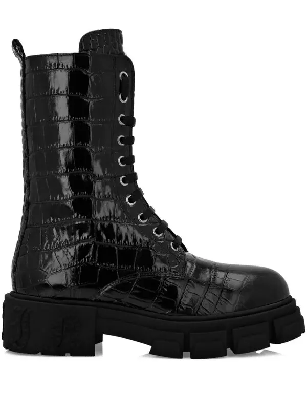 Philipp Plein Croc-effect Leather Combat Boots