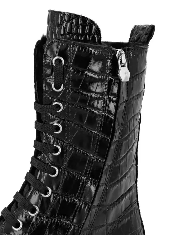 Philipp Plein Croc-effect Leather Combat Boots