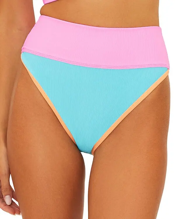 Beach Riot Emmy Color Blocked High Waisted Bikini Bottom - Crush Colorblock