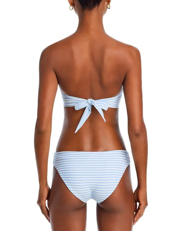 Aqua Rosette Striped Bandeau Bikini Top - Blue Stripe