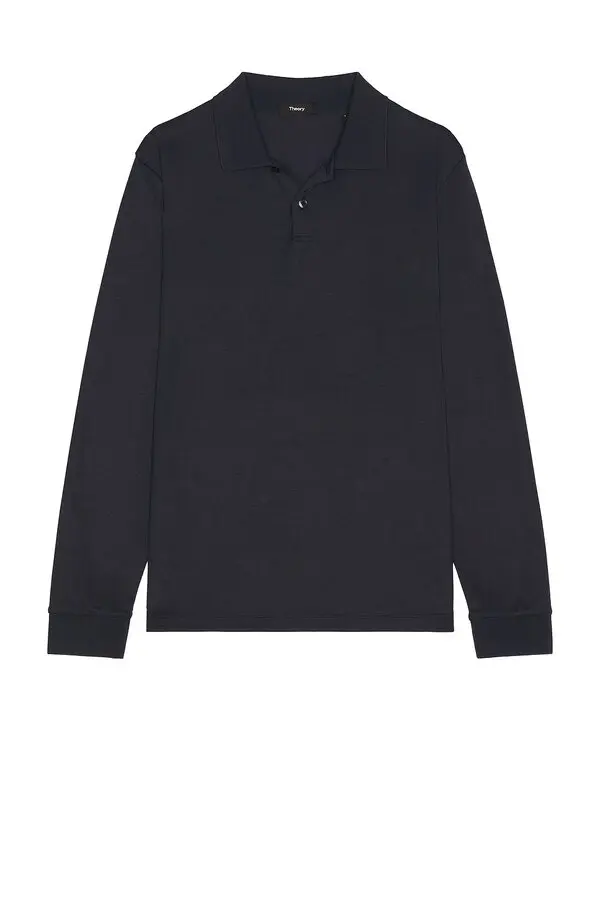 Theory Anemone Milano Goris Long Sleeve Polo In Navy - Baltic