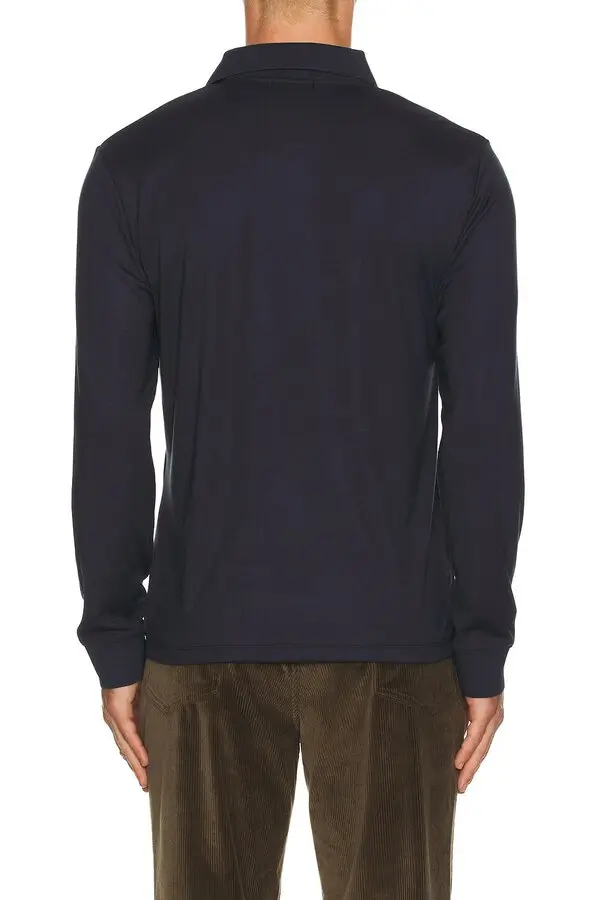 Theory Anemone Milano Goris Long Sleeve Polo In Navy - Baltic