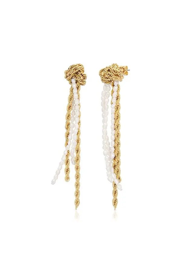 LEEADA Brittany Chain Pearl Drop Earrings - Gold