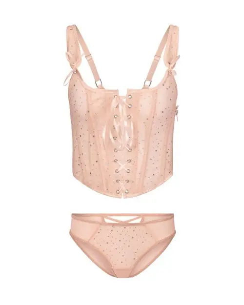 ADORE ME Diamond Corset And Panty Set - Light Beige