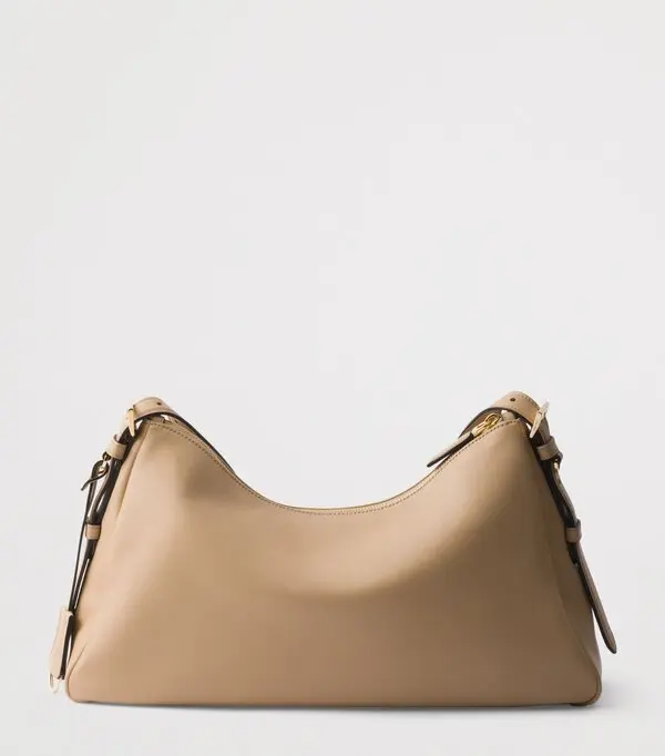 Prada Large Leather Aimée Shoulder Bag - Neutral