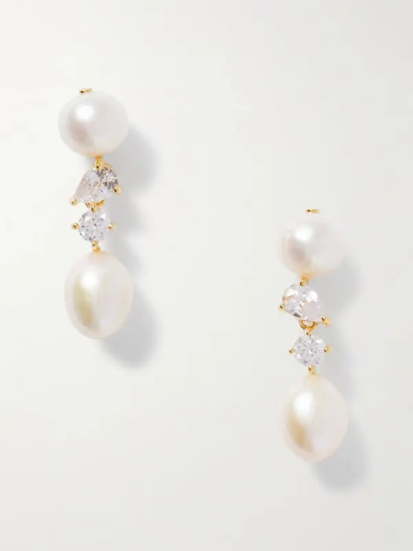 Completedworks Plated, Pearl And Zirconia Earrings - Gold