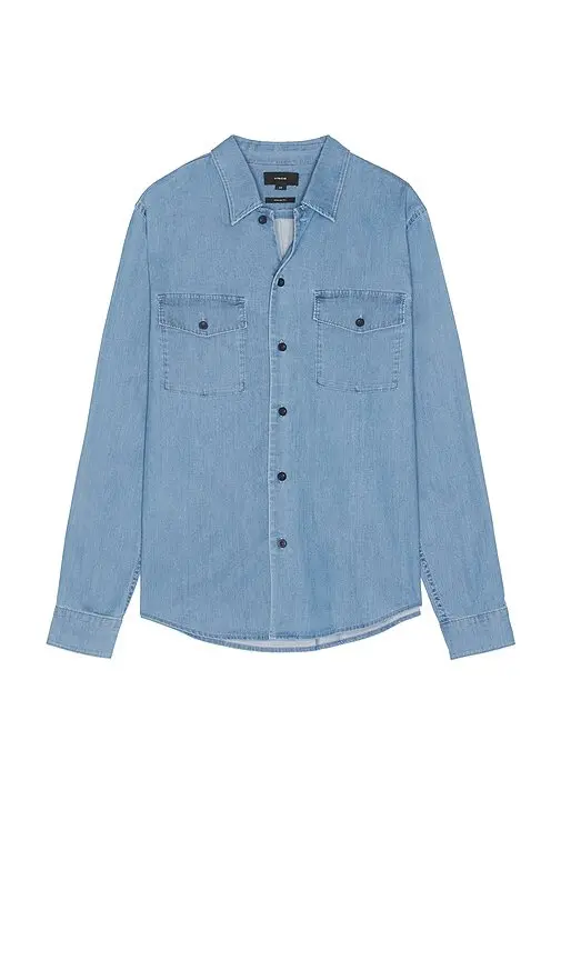 Vince Double Patch Pocket Long Sleeve Shirt In Blue