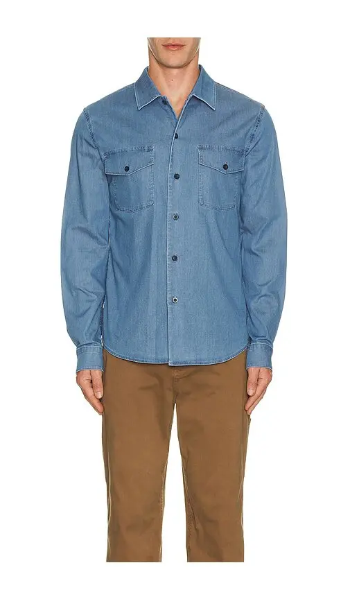 Vince Double Patch Pocket Long Sleeve Shirt In Blue