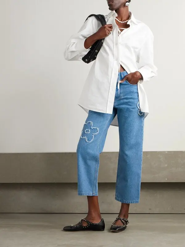 Marni Cropped Appliquéd Straight-leg Jeans