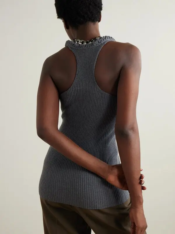 Stella Mccartney Falabella Chain-Embellished Ribbed Tank In Gray