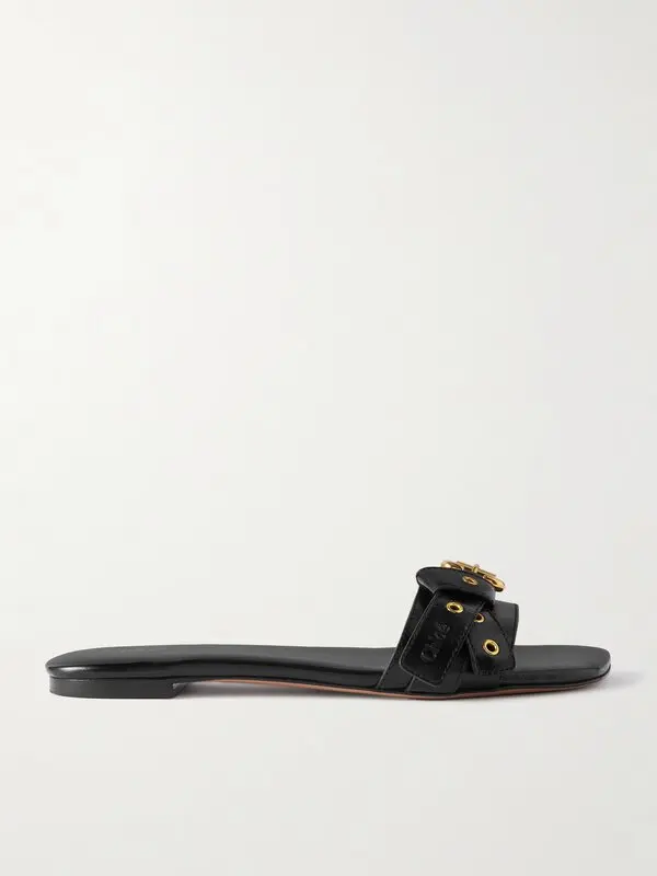 Chloé Mae Buckle-embellished Glossed-leather Slides - Black