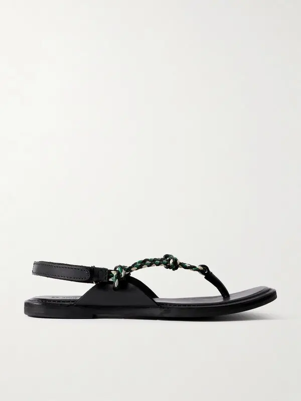ST. AGNI Woven Leather Sandals - Black