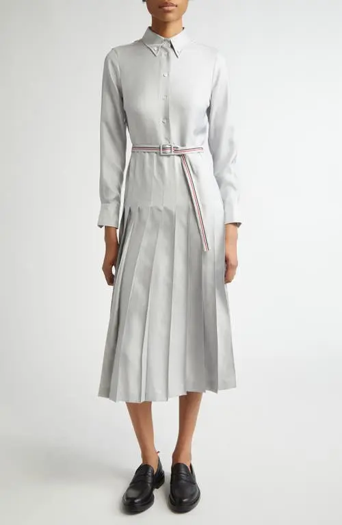 Thom Browne Long Sleeve Pleated Midi Shirtdress