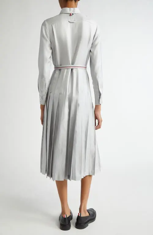 Thom Browne Long Sleeve Pleated Midi Shirtdress