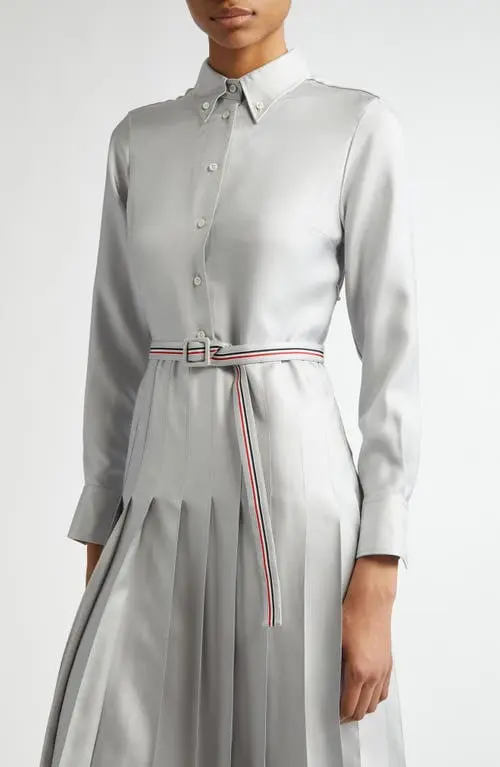 Thom Browne Long Sleeve Pleated Midi Shirtdress