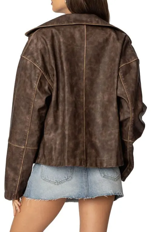 EDIKTED Oversized Faux Leather Jacket - Brown-washed