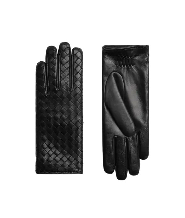 Bottega Veneta Intrecciato Leather Gloves - Nero