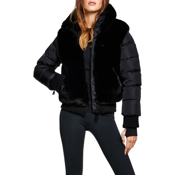 Sam. Carlie Faux Fur Quilted Down Puffer Jacket - Black