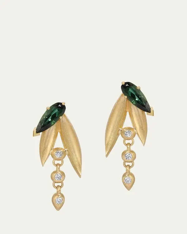 GWEN BARBA Lily Of The Valley Tourmaline And Diamond Drop Earrings - Yellow Gold