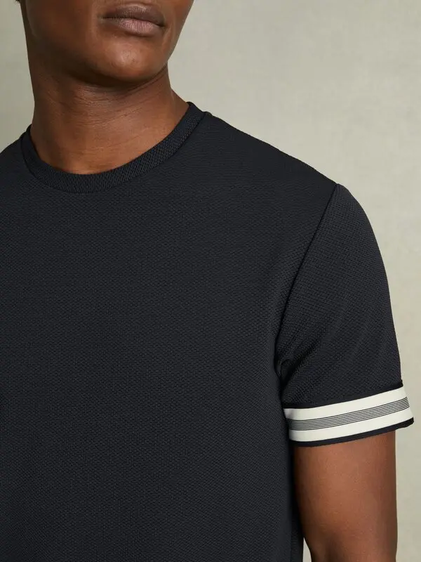 REISS Emmerson Tape-cuff Textured T-shirt - Navy