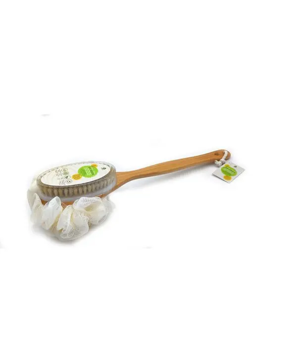 PURSONIC Dual Action Dry Brush & Mesh Sponge Combo With Lotus Wooden Handle - Beige,khaki