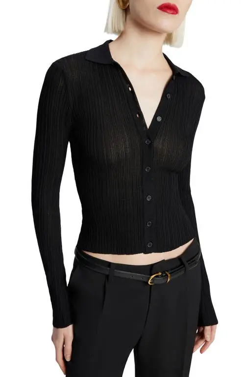 Bardot Ayda Long Sleeve Rib Top - Black