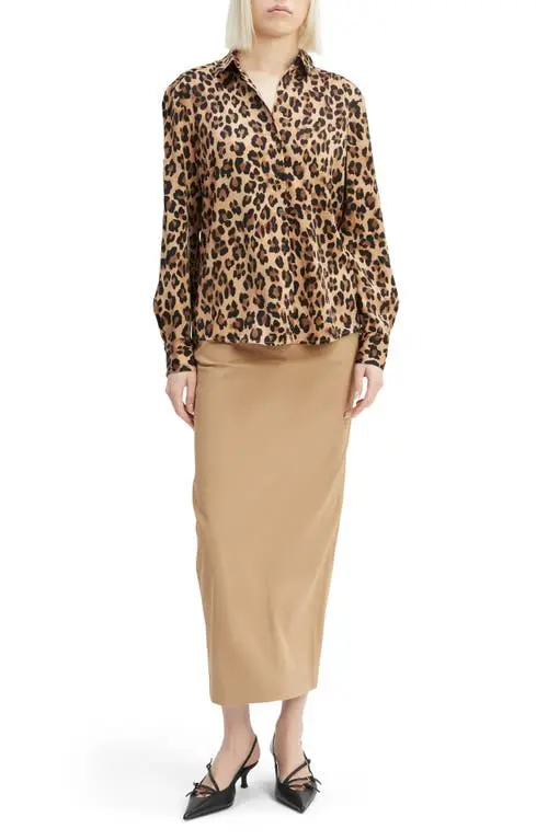 Bardot Print Satin Button-up Shirt